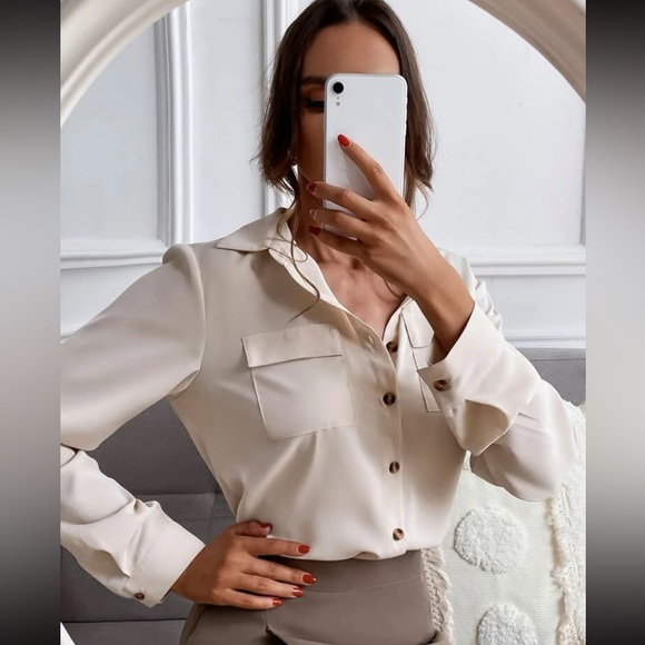 Tops | Luxe Flap Pocket Button Up Shirt | Poshmark
